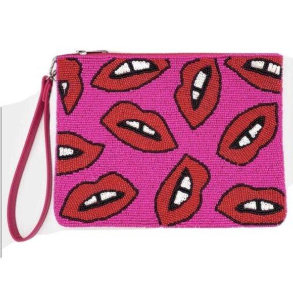 No Name | Bags | Pink Beaded Clutch With Red Lips | Poshmark